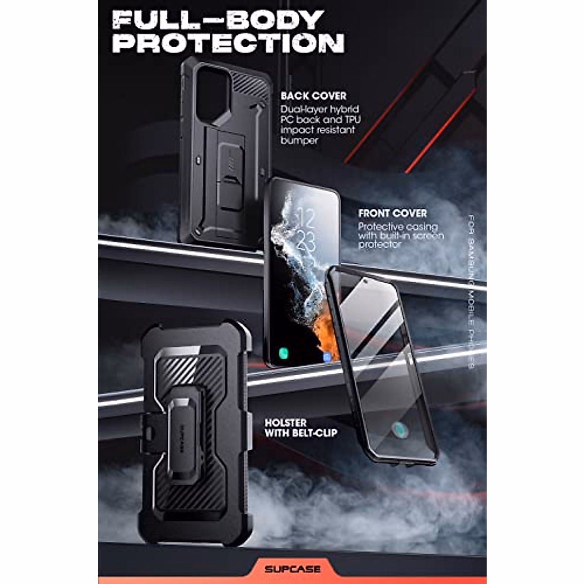 SUPCASE Unicorn Beetle Pro Case for Samsung Galaxy S23 Ultra 5G (2023), [Extra Front Frame] Full-Body Dual Layer Rugged Belt-Clip & Kickstand Case with Built-in Screen Protector (Black)