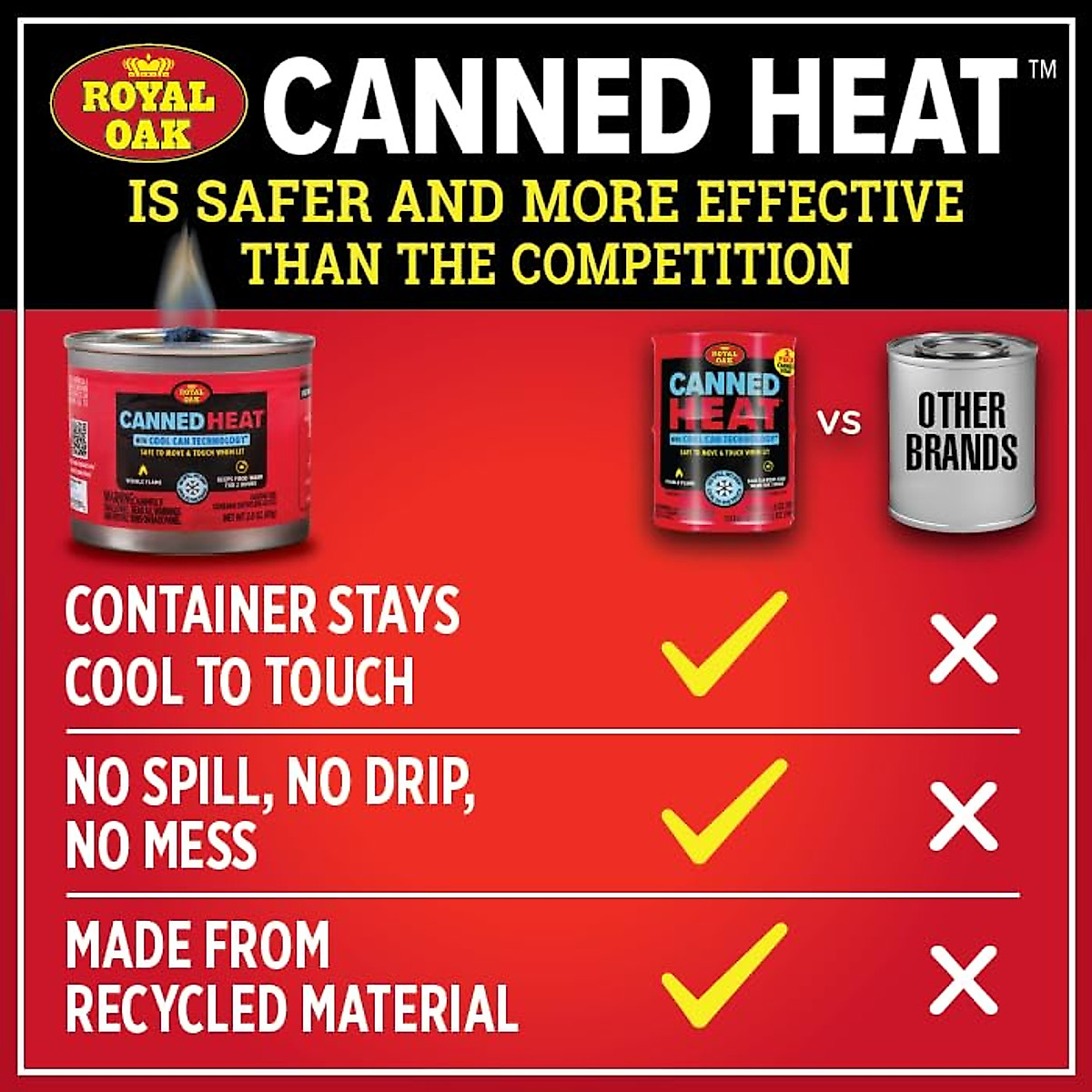 Royal Oak Canned Heat 12 Pack 6 Hour Fuel, Easy Open, Resealable, Non-Drip, for Food, Chafing Dishes, Buffet Burners, Parties, Weddings, BBQs, Small, Red