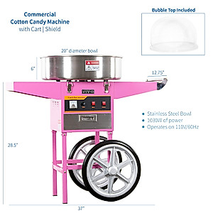 VIVO Pink Electric Commercial Cotton Candy Machine/Candy Floss Maker, Mobile Cart with Bubble Shield CANDY-KIT-2