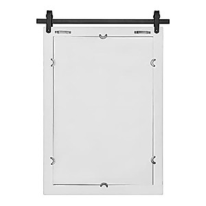 Clavie Farmhouse Wall Mirror Rustic Horizontal Wood Framed Bathroom Mirror, Barn Door Style Decorative Mirrors, 22"x30" White