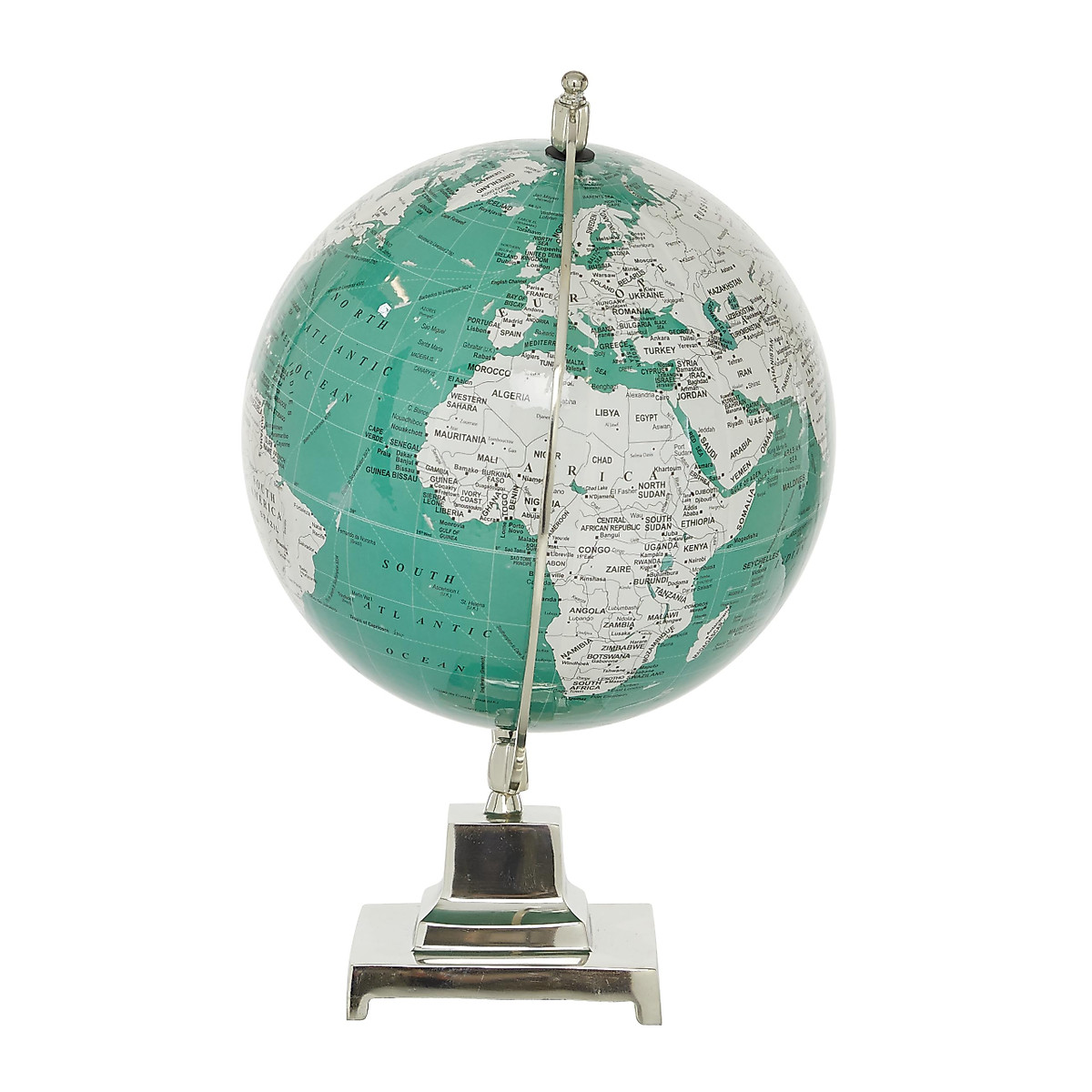 Deco 79 Aluminum Metal Globe, 12" x 12" x 18", Teal