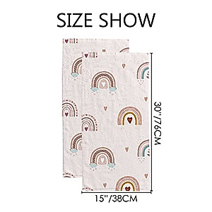 Hand Bath Towels 2 Pack Rainbows in Boho Style Absorbent Face Fingertip Towels for Bathroom Kitchen Gym Spa Soft Hair Drying Cloth Quick Dry, 30 x 15 Inch