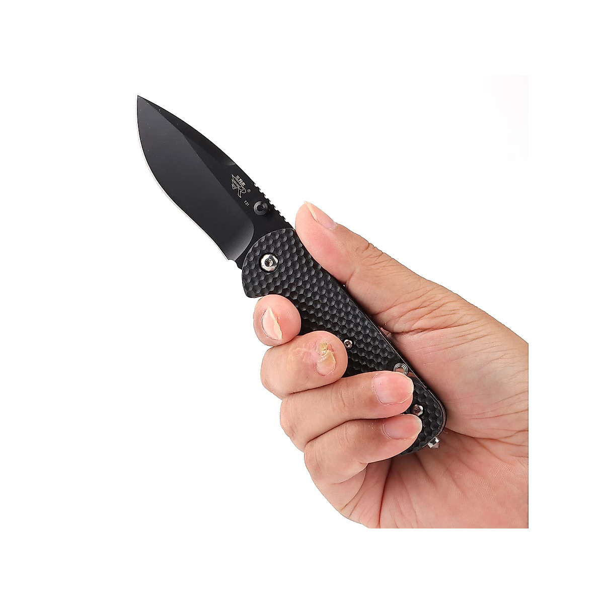Sanrenmu Knives 7045 Pocket Folding Knife EDC Knife Multitool Bottle Opener 12C27 Blade (Black)
