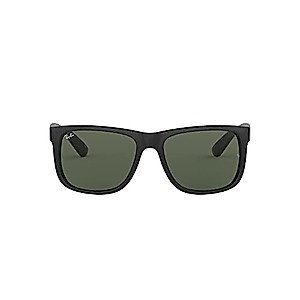 Ray-Ban RB4165 Justin Rectangular Sunglasses, Black/Dark Green, 55 mm