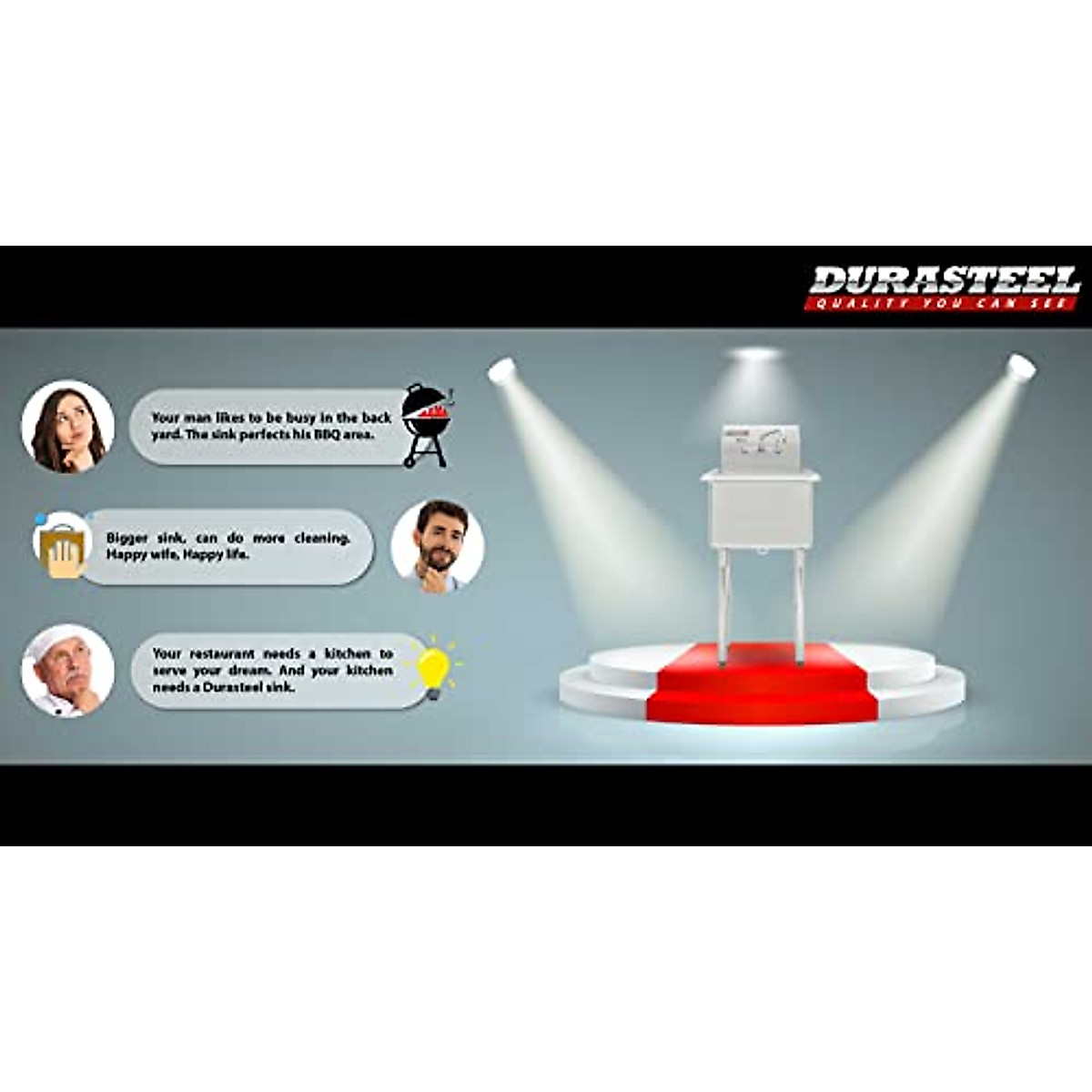 DuraSteel Small Commercial Slop Sink - 18" x 18" Inner Prep Sink - Single Bowl Stainless Steel Utility Sink with No Lead Faucet - CEC & NSF Certified - For Restaurant, Kitchen, Laundry, Garage