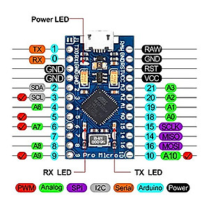 DEVMO 2PCS Pro Micro ATmega32U4 5V 16MHz Micro-USB Development Module Board with 2 Row pin Header Compatible ard-uino Leonardo Replace ATmega328 Pro Mini