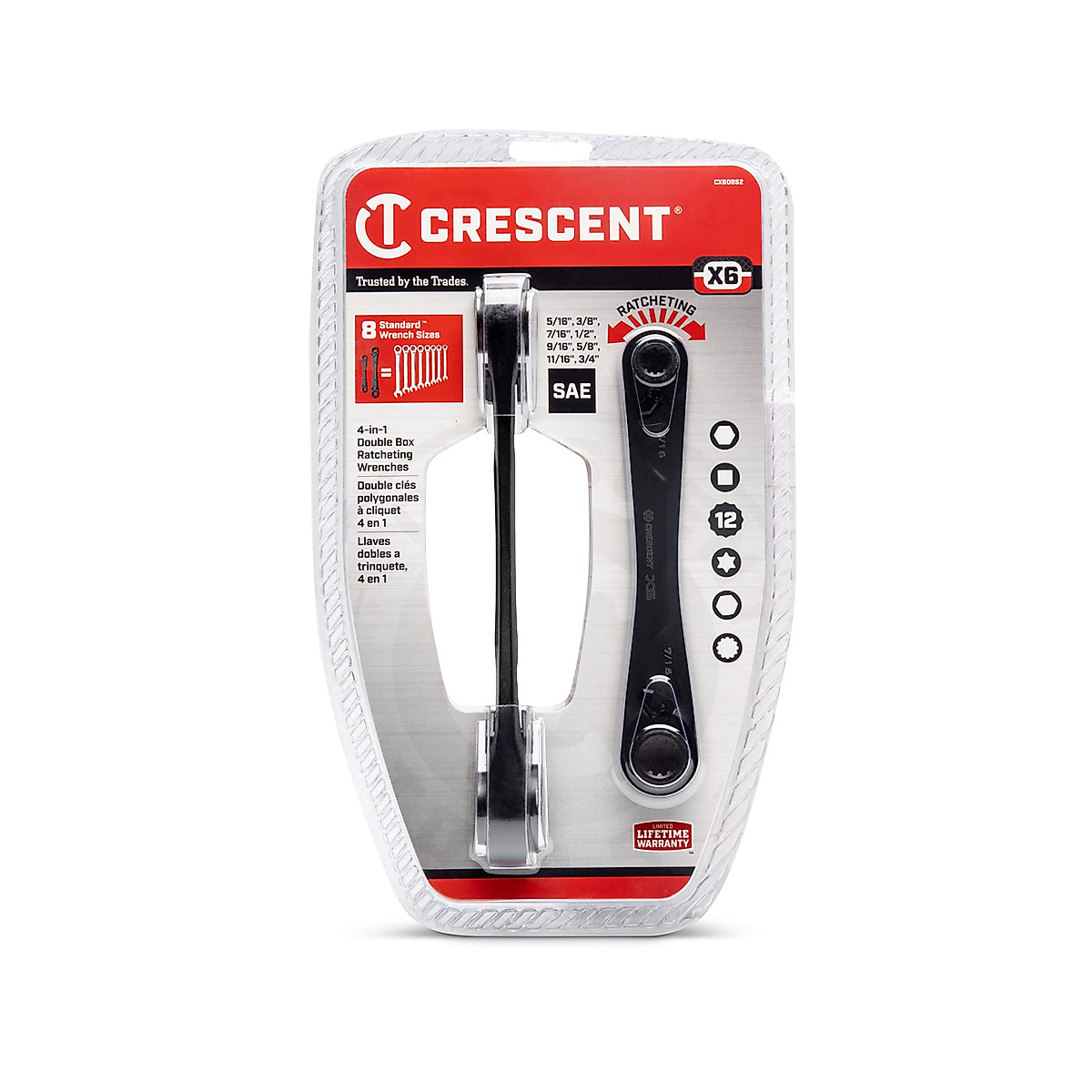 Crescent 2 Piece X6™ 4-in-1 Black Oxide Spline Ratcheting SAE Wrench Set - CX6DBS2