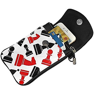 Chess Pattern Women Soft PU Leather Cellphone Purse Wallet Handbag Small Crossbody Shoulder Bag