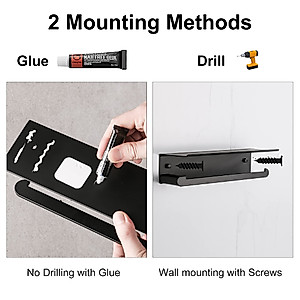 DUFU Paper Towel Holder Wall Mount for Kitchen, Self-Adhesive Paper Towel Holder with Shelf for Bathroom, Anti-Rust Aluminum, No Drill or Wall-Mounted with Screws (Matt Black)