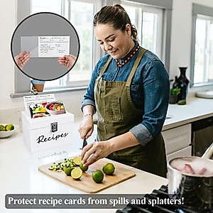 Fortuning's JDS Recipe Box with Cards and Dividers, Pinewood Recipe Organizer with 100 Double Sided 4x6 Recipe Cards, 100 Card Sheet Protectors, 12 Dividers and 2 Label Stickers
