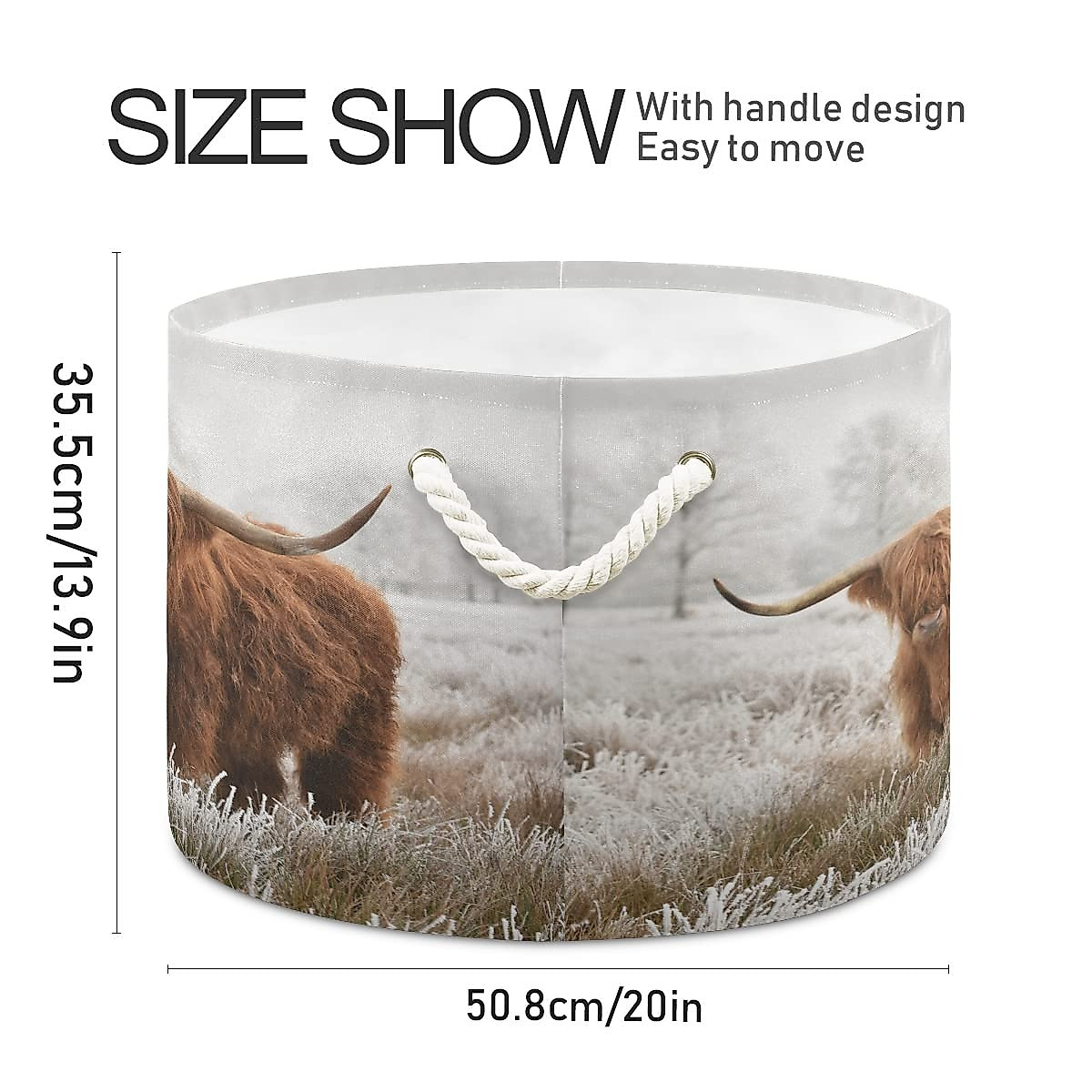 Scottish Highland Cow Cotton Rope Basket, XXX Large Collapsible Storage Basket for Toys, Pillows, Blankets in Living Room, Laundry Room, Bathroom, Home Decor