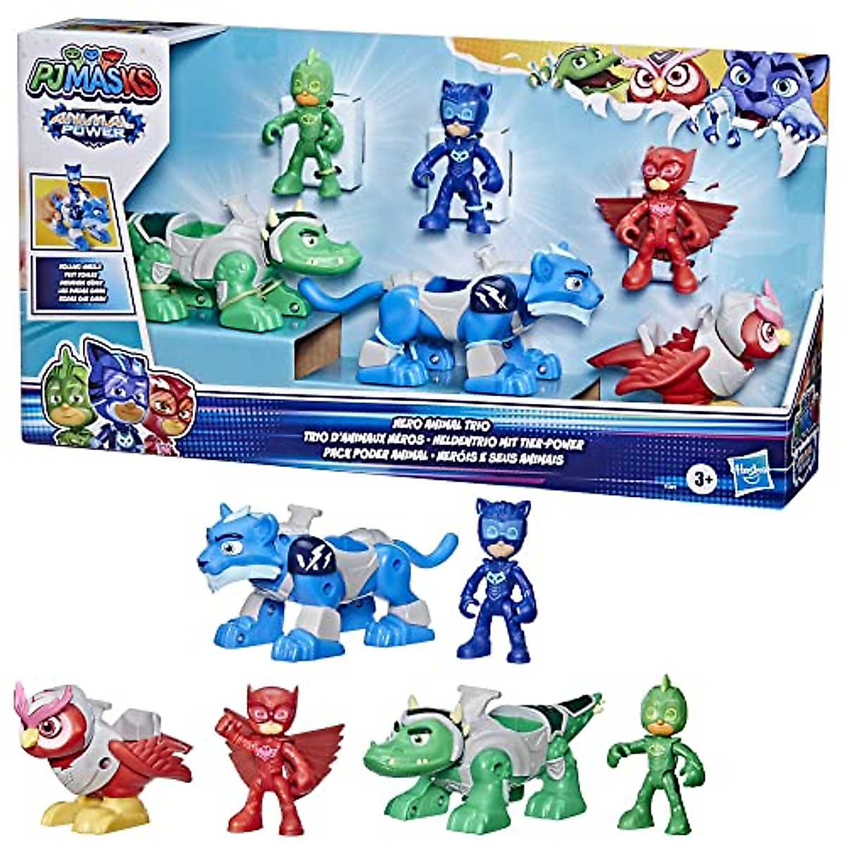 PJ Masks Animal Power Hero Animal Trio Playset, with 3 Toy Cars and Action Figures, Preschool Toys, Superhero Toys for 3 Year Old Boys and Girls and Up