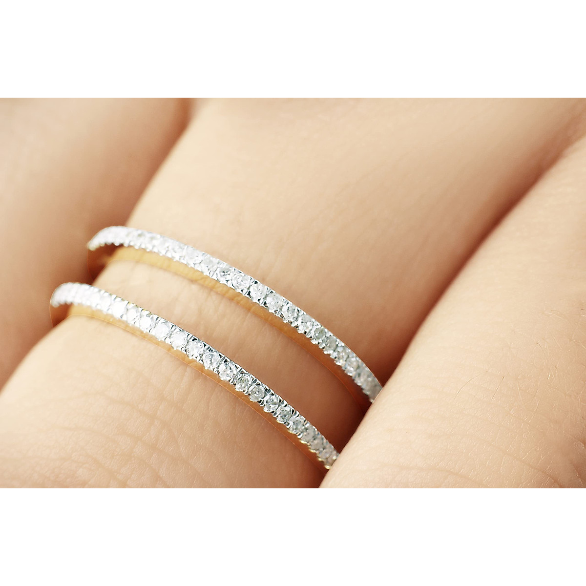 Belantina 1/6 Carat Diamond Double Row Band Ring for Women in 14k Yellow Gold (H-I, I1-I2, cttw) Size 7