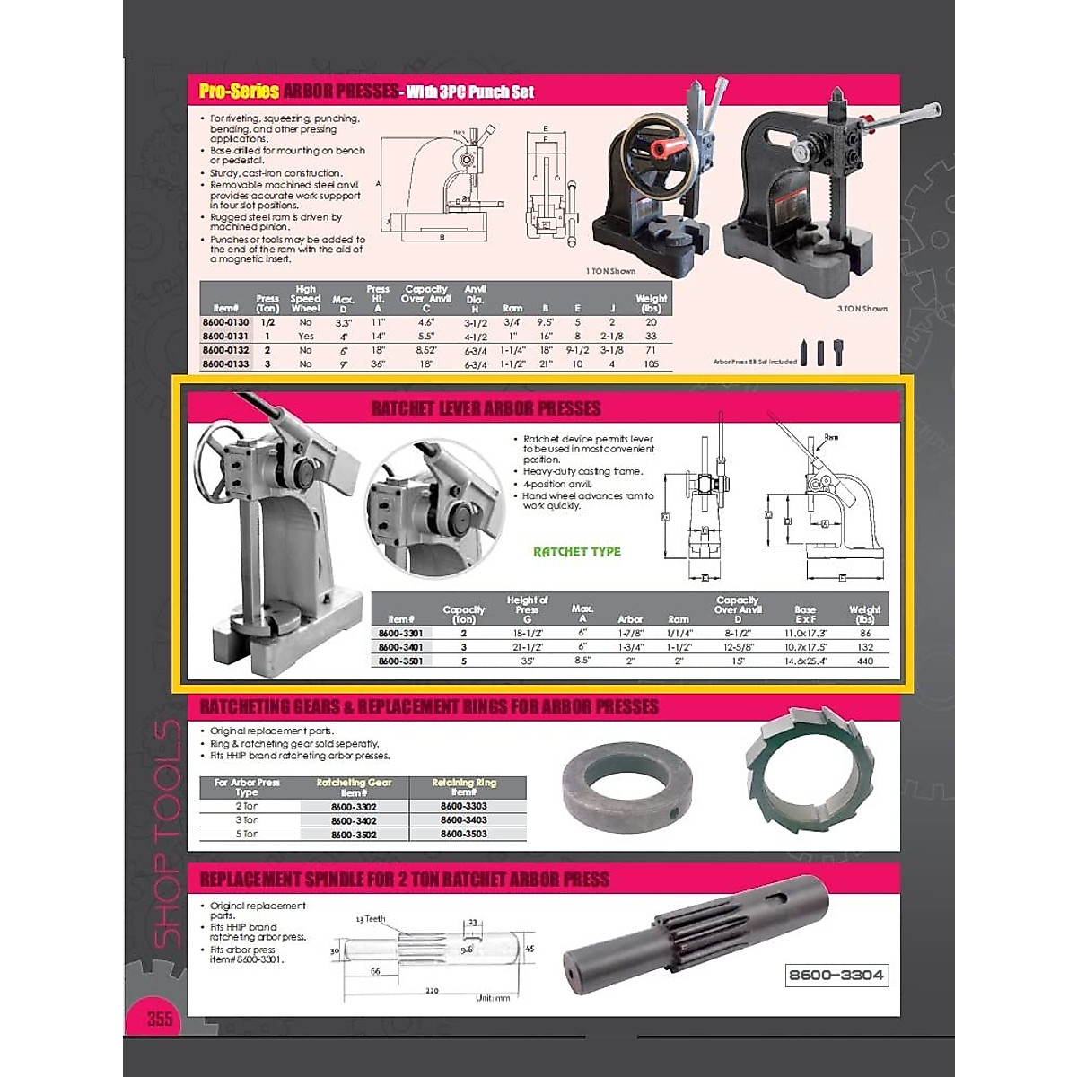 HHIP 8600-3055 3 Ton Ratchet Type Arbor Press with Mulit Gage