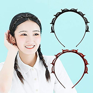 SHUNMEIL 6PCS Double Bangs Hairstyle Hairpin with clips Woven Large Real Accessories for Hair Hairstyle Pin band Hollow Layer Plait Perfect Head Headband Hair Bands (Black2Brown2pin2)