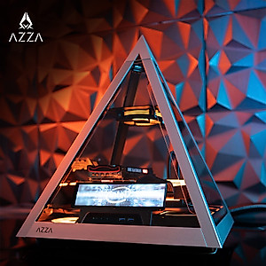 AZZA Pyramid L PCIE 4.0 - All Sides Tempered Glass ATX Mid Tower Gaming Computer Case - Front I/O USB Type-C Port - 1x 120 mm AZZA Hurricane III ARGB Fan Included.