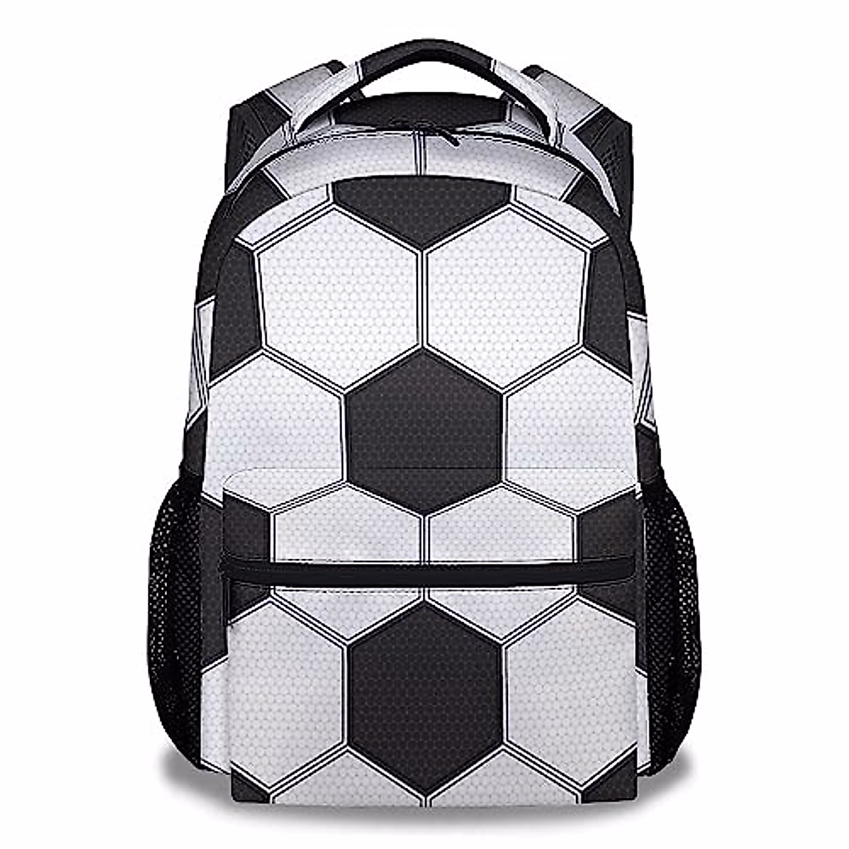 NICEFORNICE Soccer Backpacks Kids, 16 Inch Cute Backpack for School, Black Lightweight Bookbag for Boys