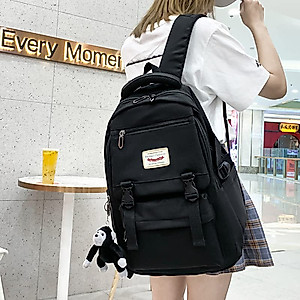 JARKJARD Cute Aesthetic Backpack for Girls Kawaii Backpack for School College Backpack Large Capacity Bookbags for Girls Women Students Casual Travel Daypacks(Black)