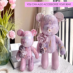 9" Easy DYI Create customize Art and Craft kits Non-Toxic Pour Over Acrylic Fluid Paint Bear Kit for boy and girls - Black-Silver-Gold