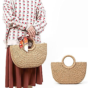 FARVALUE Summer Straw Beach Tote Bag Handmade Large Straw Tote Handbag Women's Handbags And Free Silk Scarves