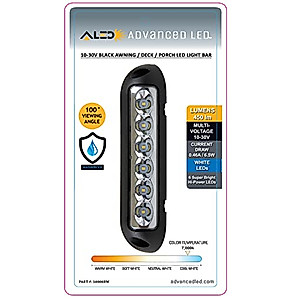 Advanced LED New 10-30V 8 Inch Waterproof Awning/Porch/Deck Light Bar for RVs, Boats, Campers, Caravans, Trailers, in Die Cast Aluminum Housing w/PC Lens, Engineered Reflector, & Super Hi-Power LEDs