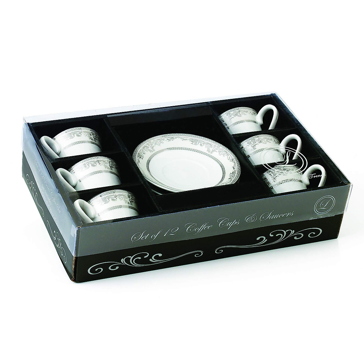 Lorren Home Trends Juliette-6 Cups and Saucers, One Size, Silver