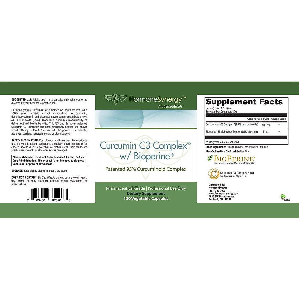 Curcumin C3 Complex ® with BioPerine ® | Ultra HIGH Potency | 120 ea. | Each 500 mg Capsule Features a 100% Pure Turmeric Extract standardized to Curcuminoids (95%) Trademarked and Patented