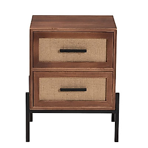 Baxton Studio Paxley Walnut Brown Wood and Beige Fabric 2-Drawer End Table