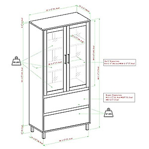 Walker Edison Furniture Company Glass Door Storage Hutch, 68 Inch, Grey Wash
