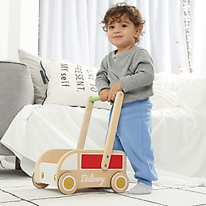 Classic World Baby Walker,Wooden Baby Learning Walker for Toddler Toys,Fox Blocks and Roll Cart Push Toy for 1 Year Old and up