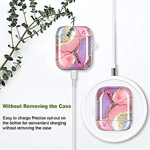 JIAXIUFEN AirPods Case Cover Gold Sparkle Glitter Marble Design Cute Full Protective Silicone TPU Skin Accessories for Women Girl with Keychain for AirPods 2 & 1 Charging Case - Pink Purple