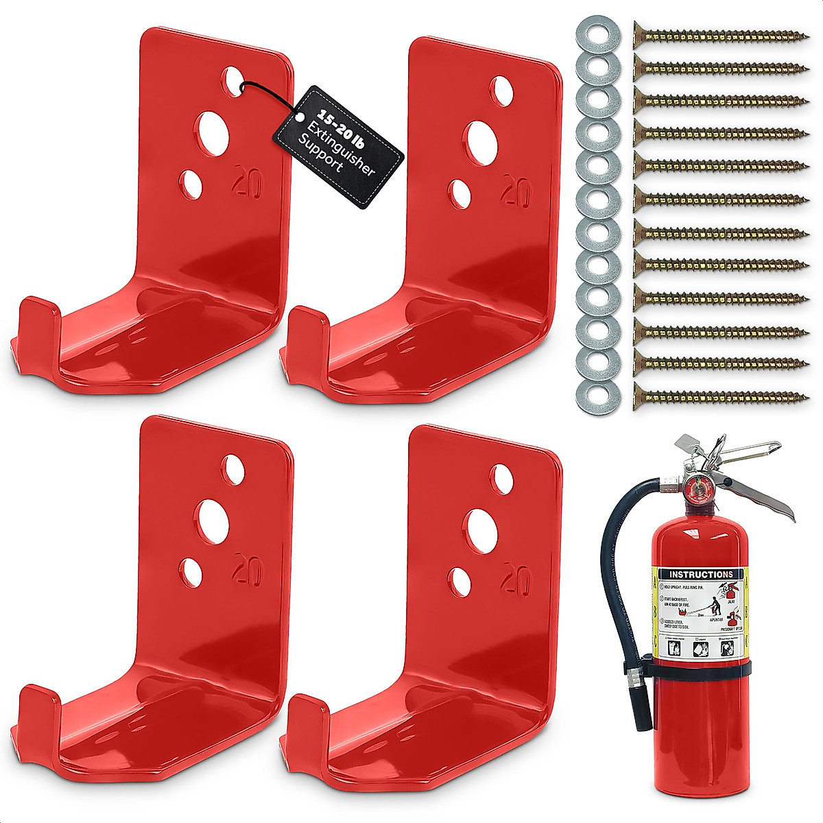 Home Fire Extinguisher Mount Wall Bracket - 4Pcs Fire Extinguisher Brackets Adjustable Fire Extinguishers for The House 20LB Fire Extinguisher Bracket Screws - Fireplace Mounting Bracket Wall Hook