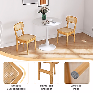 Giantex Rattan Dining Chairs Set of 2, Boho Cane Kitchen Chairs, Max Load 300 Lbs, Bamboo Armless Dining Room Chairs