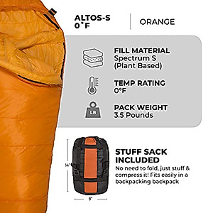 TETON Sports Altos-S 0F Ultralight Mummy Sleeping Bag for Camping, Hiking, Backpacking (Orange), 84 x 32 x 3"