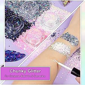 4320pcs Face Gems for Makeup with Glue, 2-5mm Colorful Beads & 2.4-6mm Round Glass Crystal AB & Clear Gems & 4 Colors Cosmetic Chunky Glitter with Dotting Tools, Eye Jewels for Body Make-up, Nail Art