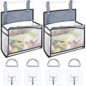 Shappy 2 Pieces Bath Toy Organizer Baby Bathtub Extra Large Opening Toys Mesh Multiple Ways to Hang Holder Bottom Zipper Storage Bag with 4 Adhesive Hooks (Gray)