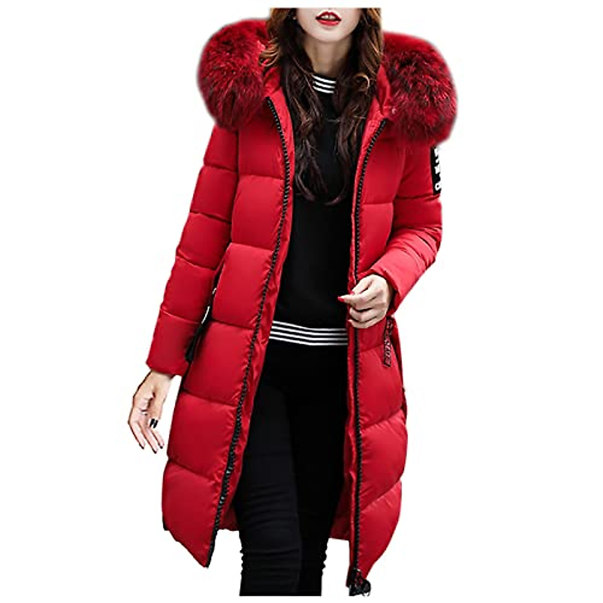 Puffer Coat, Women'S Jacket Fashion Winter Slim Thickening Warm Cotton Jacket Coat Womens Long With Hood Heated Jackets Insulated Snow, Coat For Women Black, Coats Jacket (4XL, Red)
