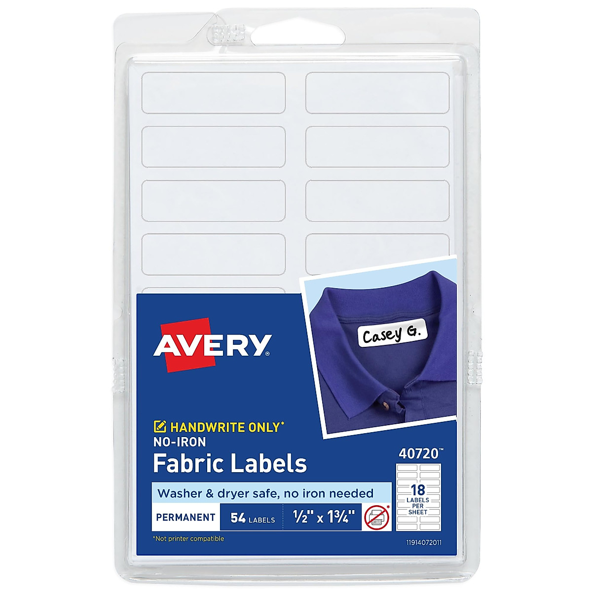 Avery No-Iron Fabric Labels, Washer & Dryer Safe, Handwrite, 1/2" x 1-3/4", 54 count (Pack of 1)