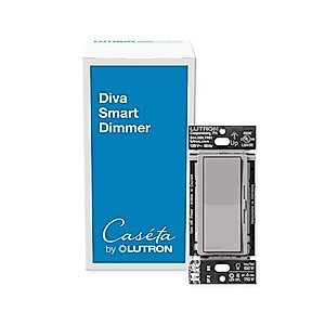 Lutron Diva Smart Dimmer Switch for Caseta Smart Lighting (Lutron Smart Hub Required), for LED Lights, 150 Watt, Single-Pole/3Way, No Neutral Required, DVRF-6L-GR, Gray
