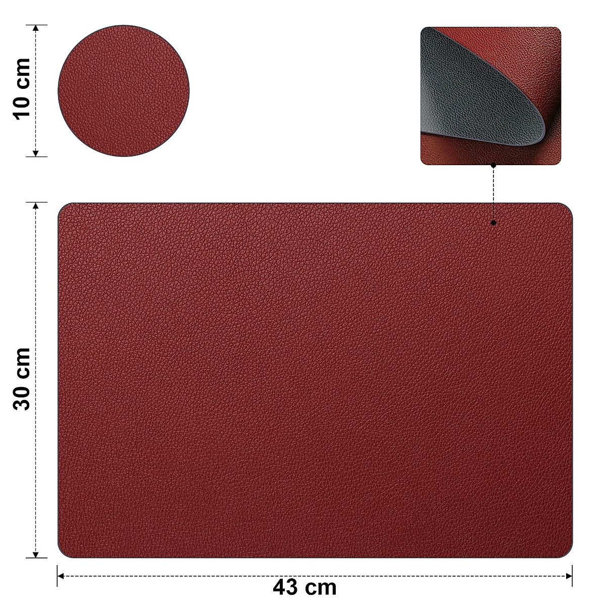 PARYEAH Faux Leather Placemats Set of 6, Two-Sided placemat with Coaster Heat Resistant Placemats for Dining Table Waterproof Wipeable Washable Table Mats (Red & Grey, Set of 6)