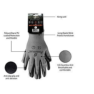 Multi-Purpose Work Gloves Large - Nitrile Coated Work Gloves for Men/women -Lightweight Safety work Gloves with grip for Woodworking, Gardening, Construction Work Gloves - Black & Grey,12 Pairs