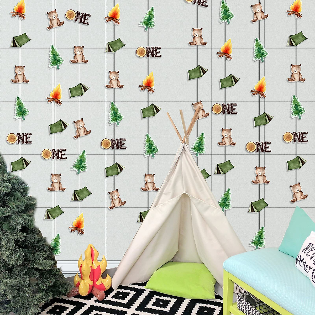 Kreatwow One Happy Camper Birthday Decoration 1st Camping Hanging Garland Camping Themed Party Hanging Swirls for Boys Girls Happy Wild Safari Jungle Party Decor Birthday Baby Shower