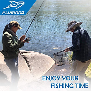 PLUSINNO Fishing Net Fish Landing Net, Foldable Collapsible Telescopic Pole Handle, Durable Nylon Material Mesh, Safe Fish Catching or Releasing (16")