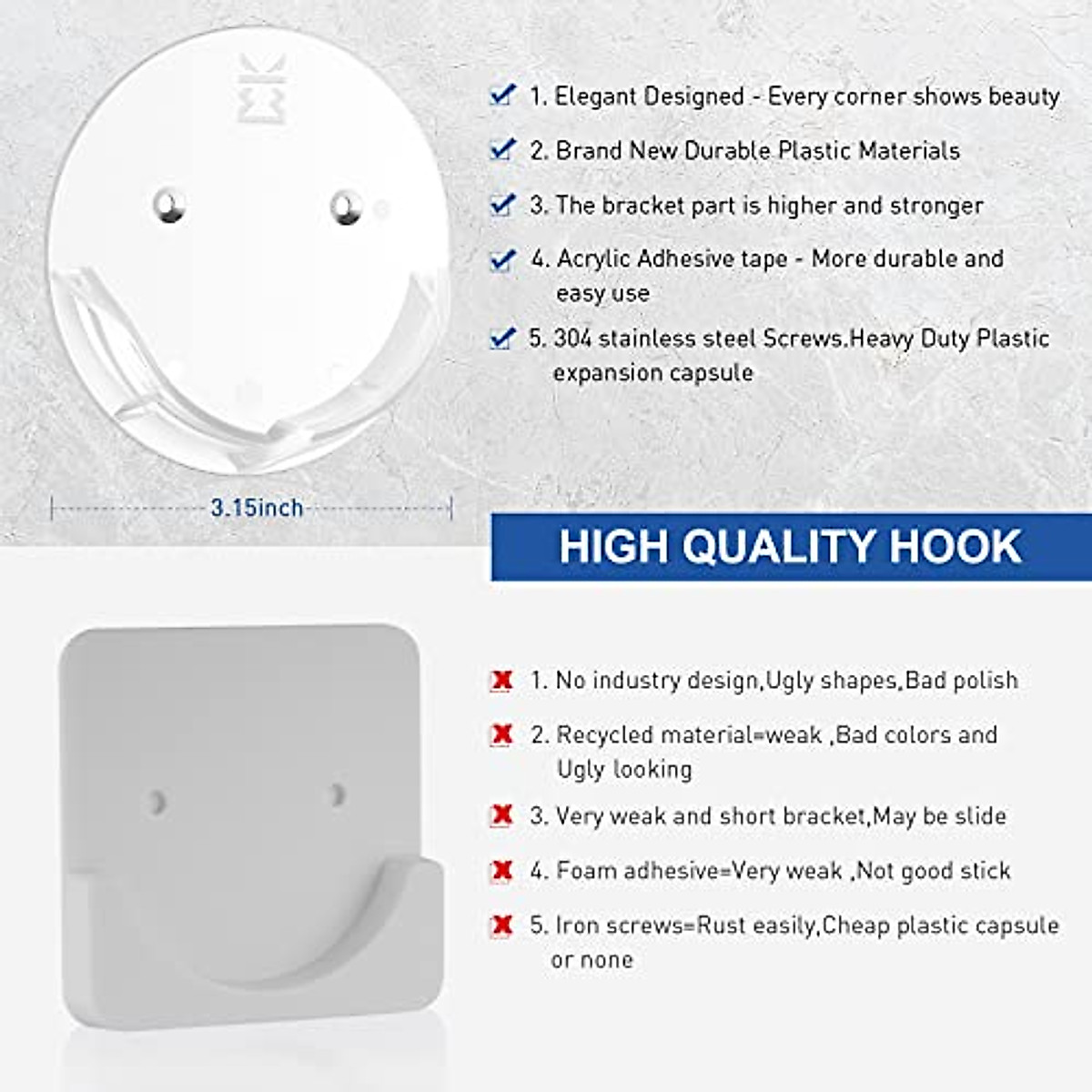 Shower Curtain Rod Holder for Wall – Adhesive Bathroom Tension Rod Retainer with Wide Bracket Include Strong Tapes for No Drilling Quick Mount and 304 Screws for Permanent Installation (Royal Blue)