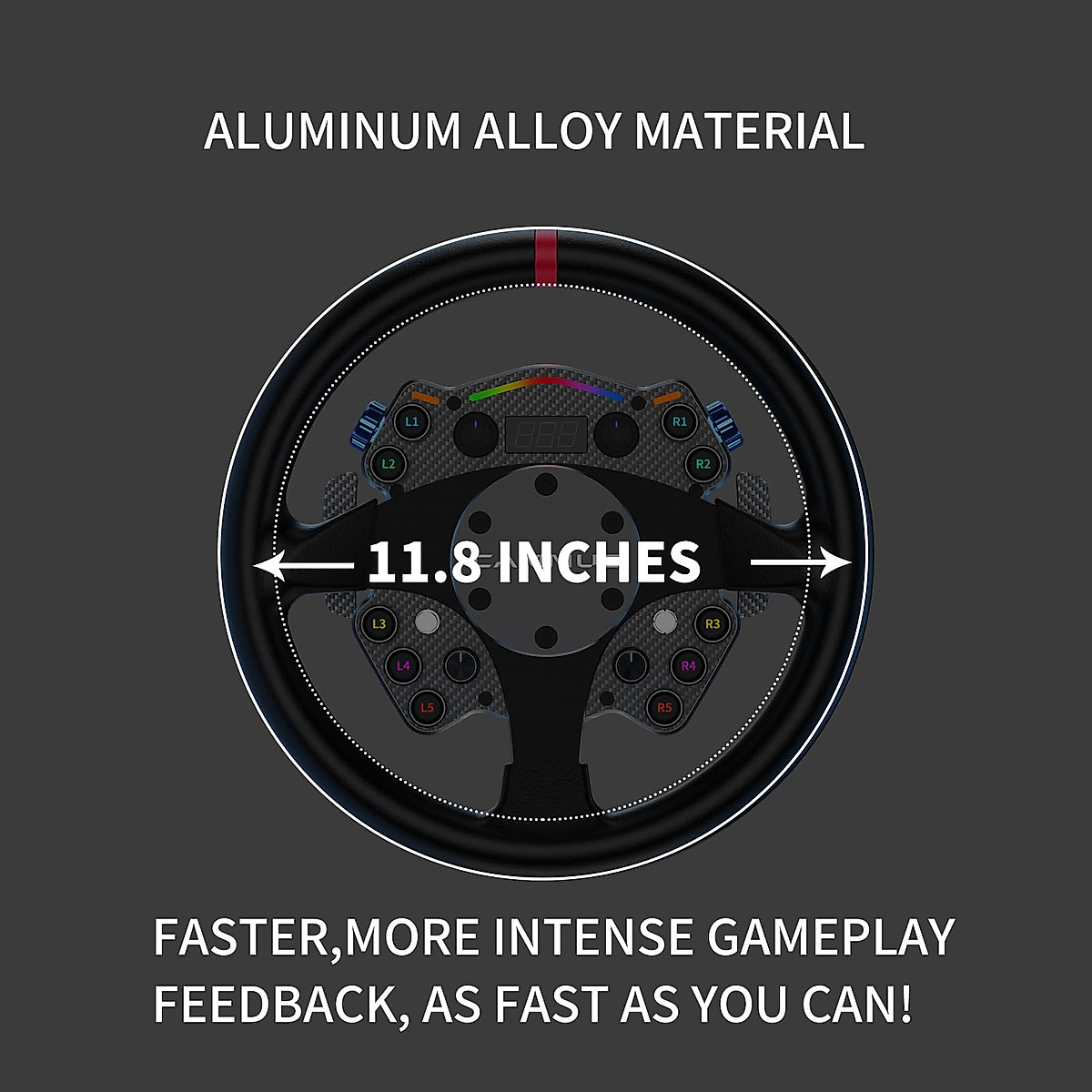 CAMMUS Racing Simulator Steering Wheel C12, Leather Steering Wheel Cover + Multifunction Controls, Real Force Feedback, Magnetic Paddle Shifters, PC High Performance Operation - Black