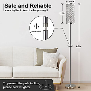 Crystal Floor Lamp with Bulb for Girls Bedroom Silver, Living Room, Modern Tall Glam Minimalism Pole Corner Standing Light for office, Dorm Hotel