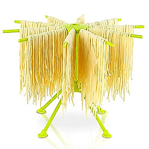 Kitchen Pasta Drying Rack Folding, iPstyle Spaghetti Drying Rack Noodle Stand with 10 Bar Handles Green (Drying Rack)