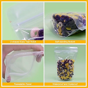SumDirect 100pcs 5.1x7.8 Inches Clear Stand Up Food Bags, Resealable Zipper Stand-up Reusable Food Pouches Snack Packing Bag with Tear Notch Heat Resealable for Storing, Cookie, Snack Tea and Drinking
