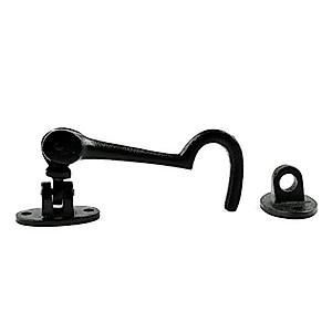 Renovators Supply Manufacturing Door Latch Lock 4.5 in. Black Wrought Iron Swivel Style Hook and Eye Latch for Door with Mounting Hardware