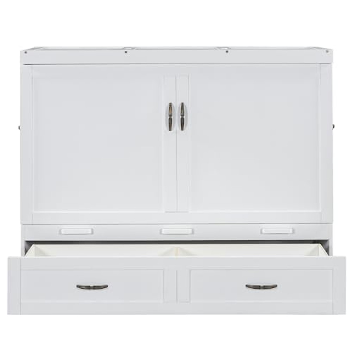 WADRI Full Size Murphy Bed with USB Port and a Large Drawer, Wood Mobile Murphy Chest Bed, Muti-Functional Cabinet Bed for Home Office or Small Room (White-Full-32)